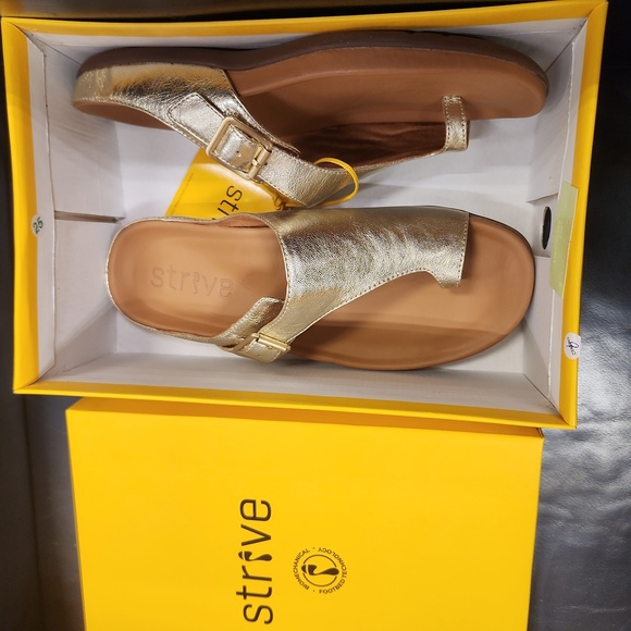 Strive | Shoes | Nwt Strive Leather Gold Metallic Sandals Slides | Poshmark